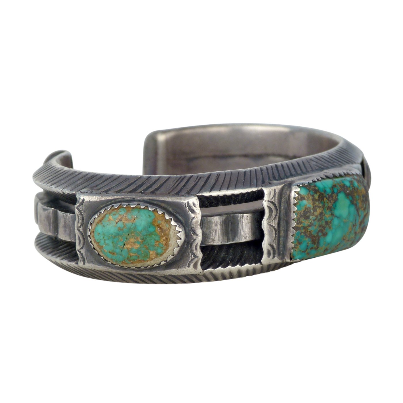 Navajo Double Triangle Wire Silver Bracelet with Chiseled Band and ...