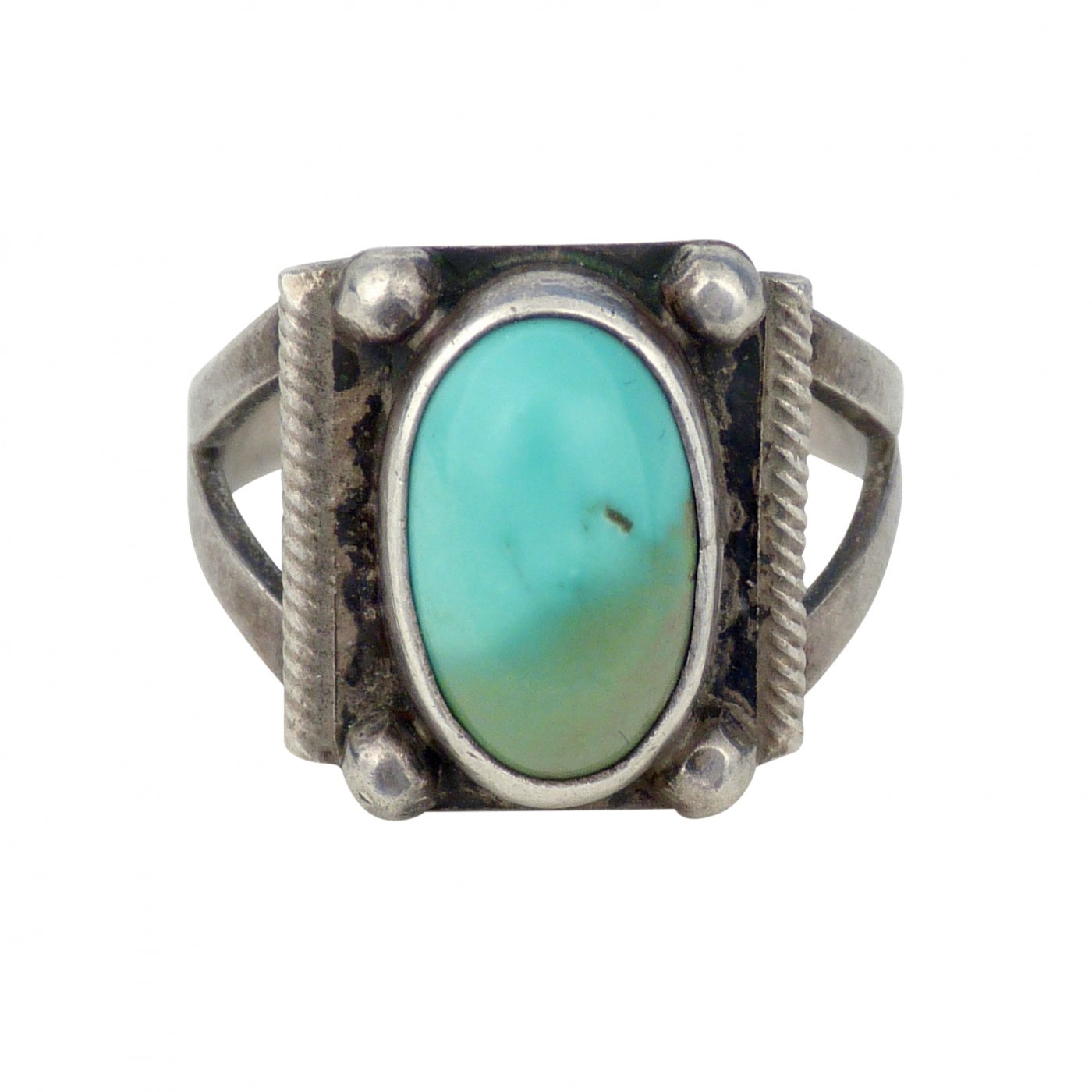 Navajo Silver Split Shank Ring with Turquoise Cabochon, c.1940 ...