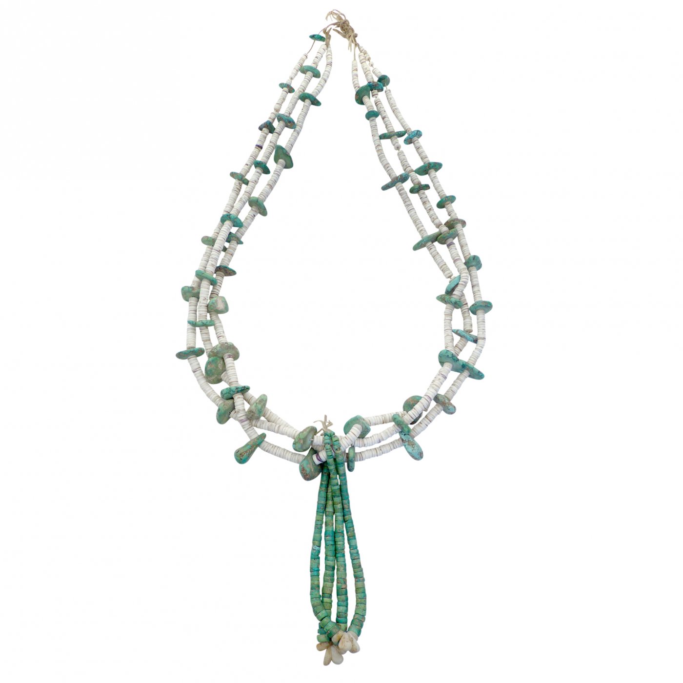 Navajo/Pueblo Three Strand Shell Heishi Necklace with Turquoise Tabs ...