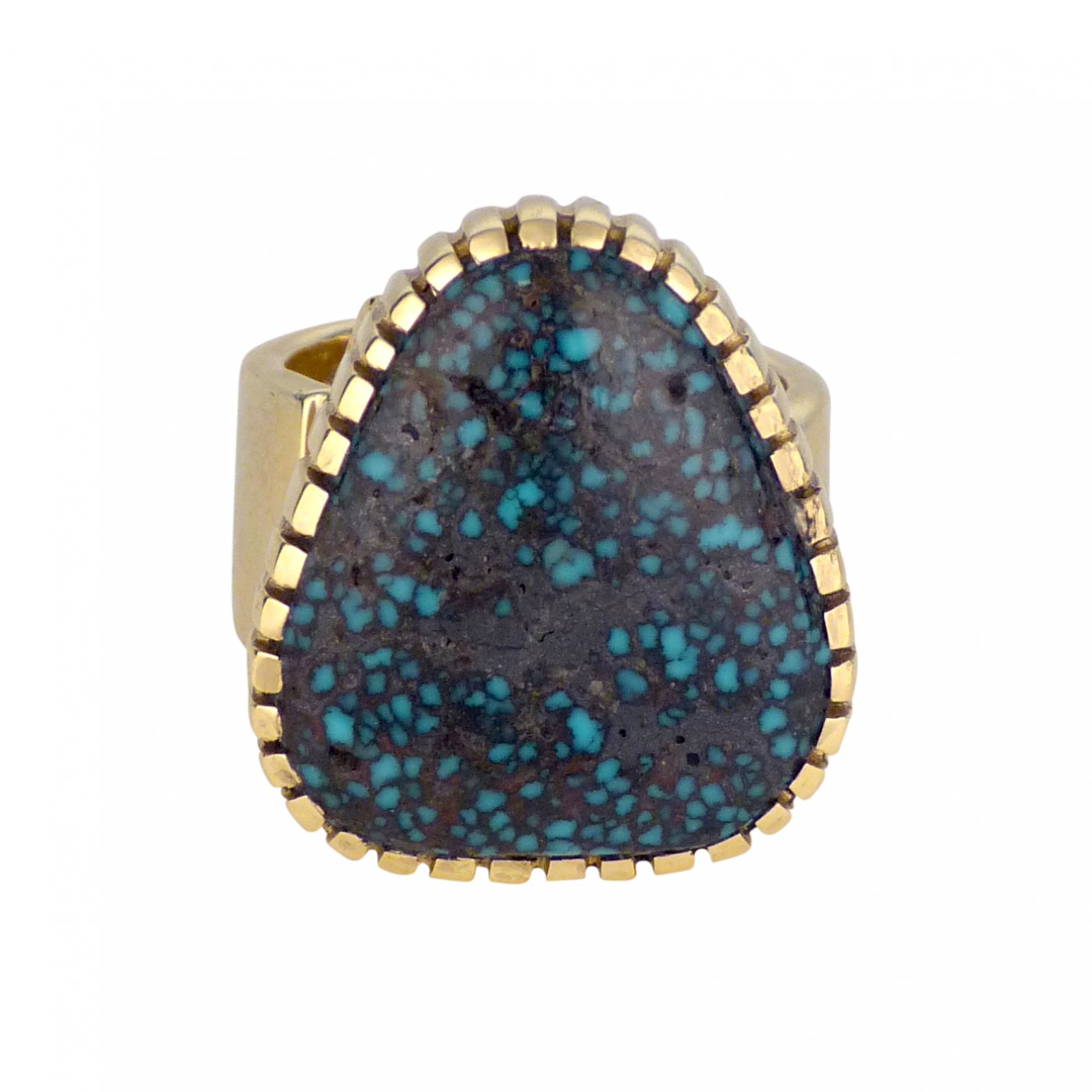 Sonwai, Hopi Gold Ring with Lander Turquoise Cabochon | Shiprock Santa Fe