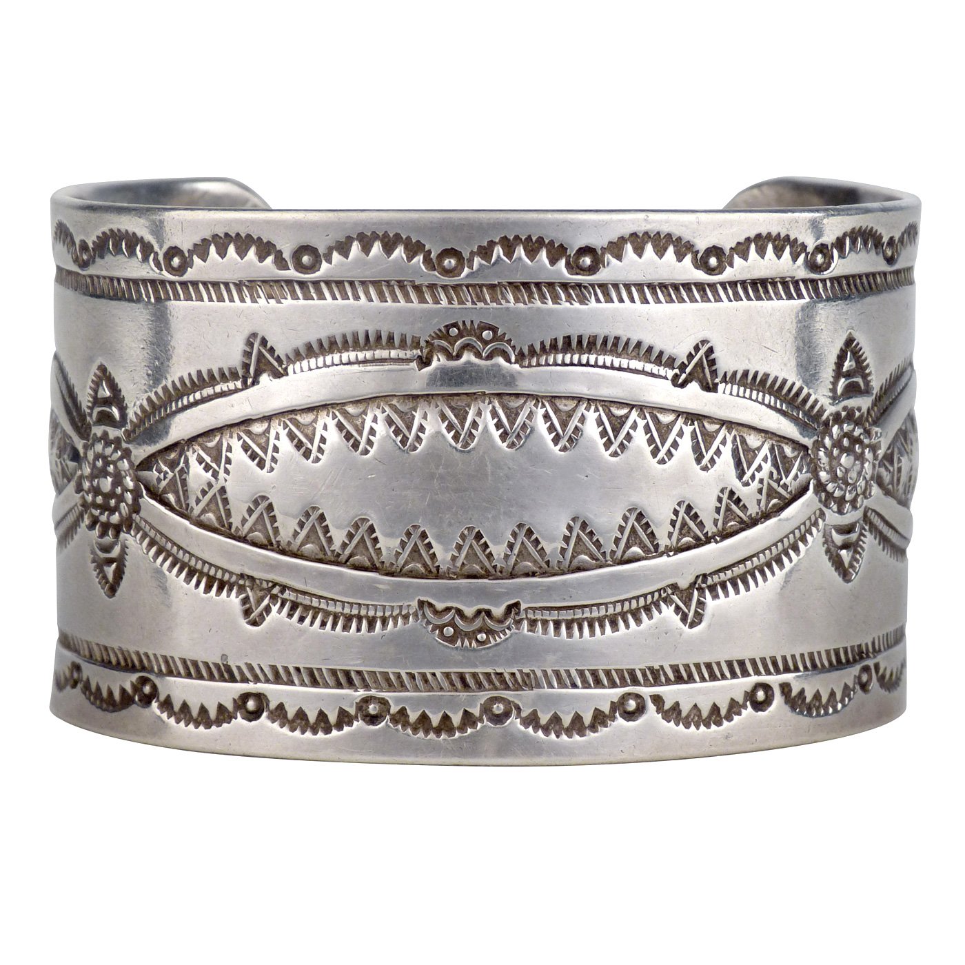 Navajo Wide Stamped Silver Bracelet, c.1930 | Shiprock Santa Fe