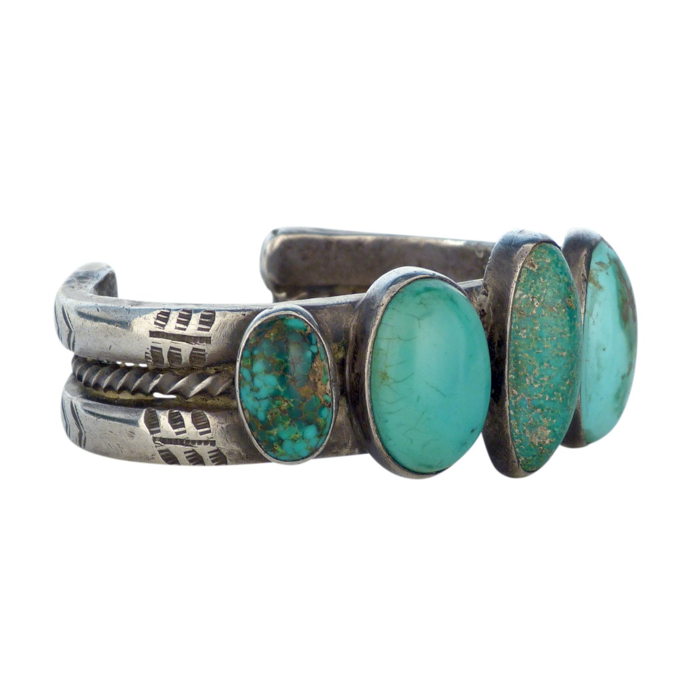 Navajo Heavy Silver Cuff and Turquoise Row Cuff, c.1920 | Shiprock Santa Fe