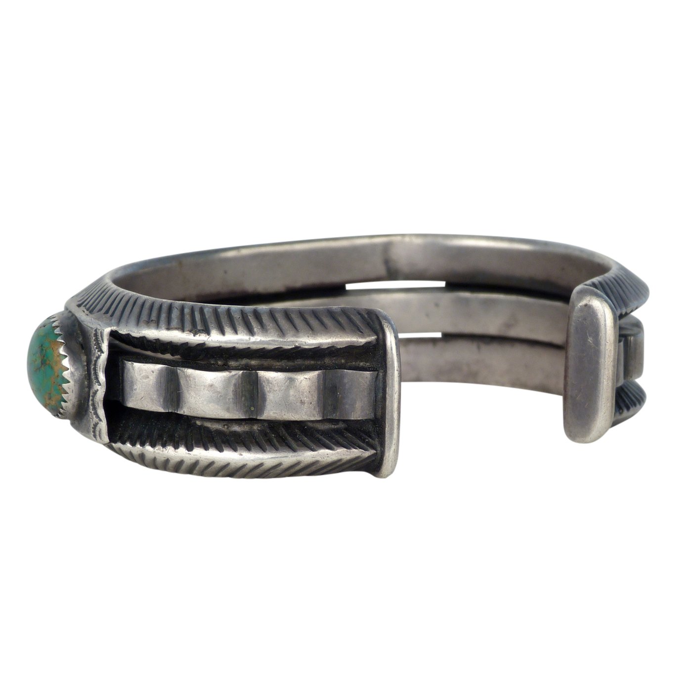 Navajo Double Triangle Wire Silver Bracelet with Chiseled Band and ...