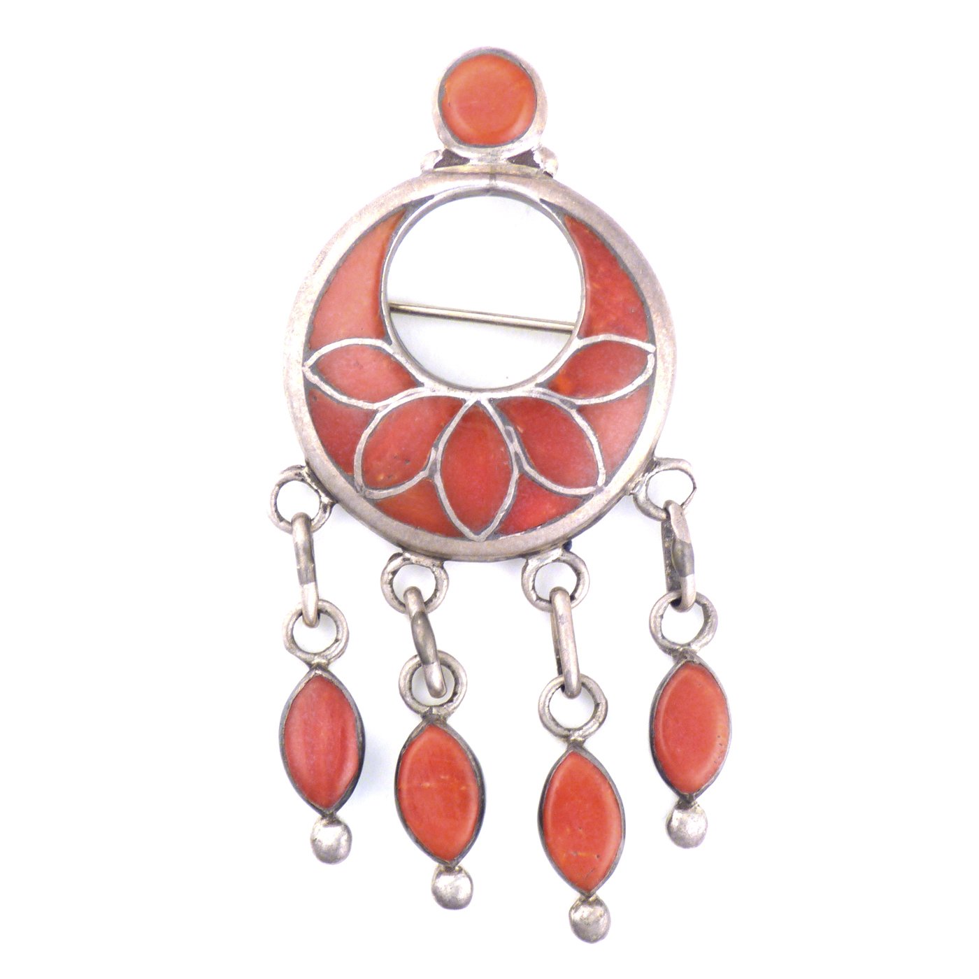 Zuni Spiderweb Red Coral Pin by Frank Vacit | Shiprock Santa Fe