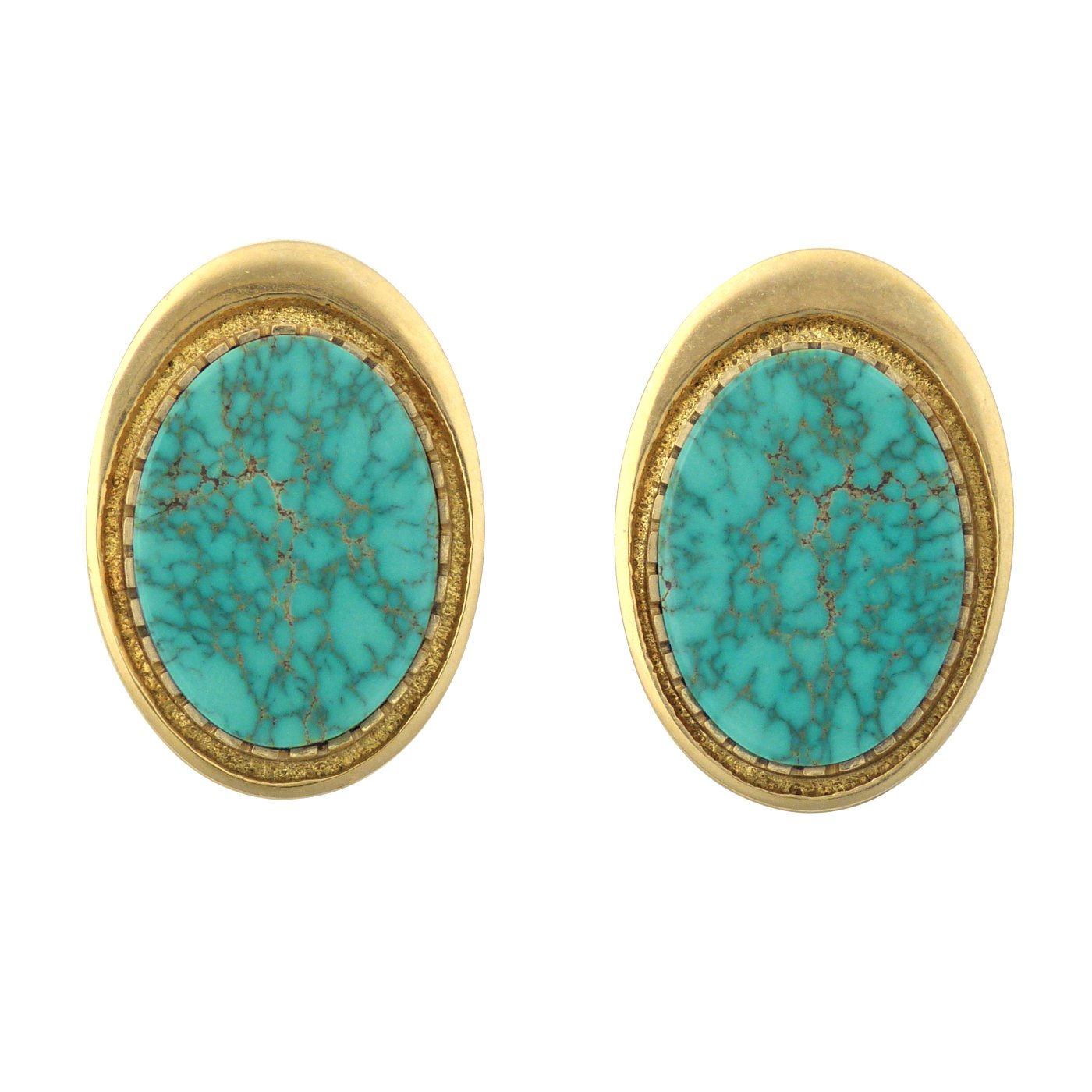 Al Nez, Navajo Gold Earrings with Carico Lake Turquoise Cabochons ...