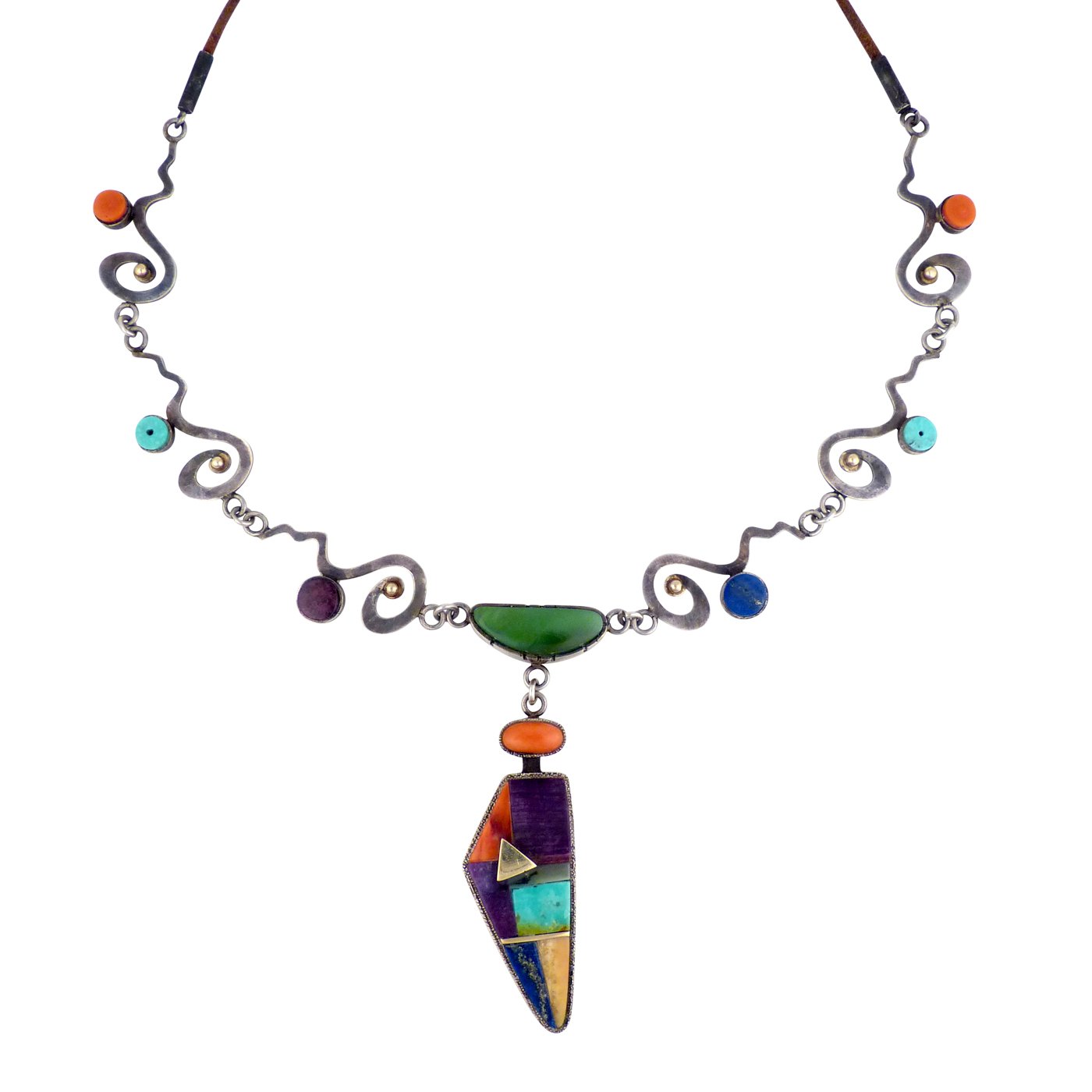 Raymond Sequaptewa, Hopi Silver Necklace with Inlay | Shiprock Santa Fe