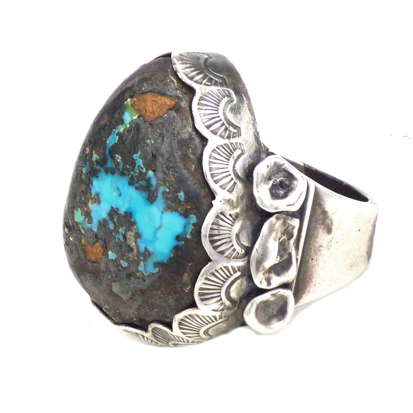 Navajo Silver Ring with Bisbee Turquoise Cabochon, c.1950 | Shiprock ...