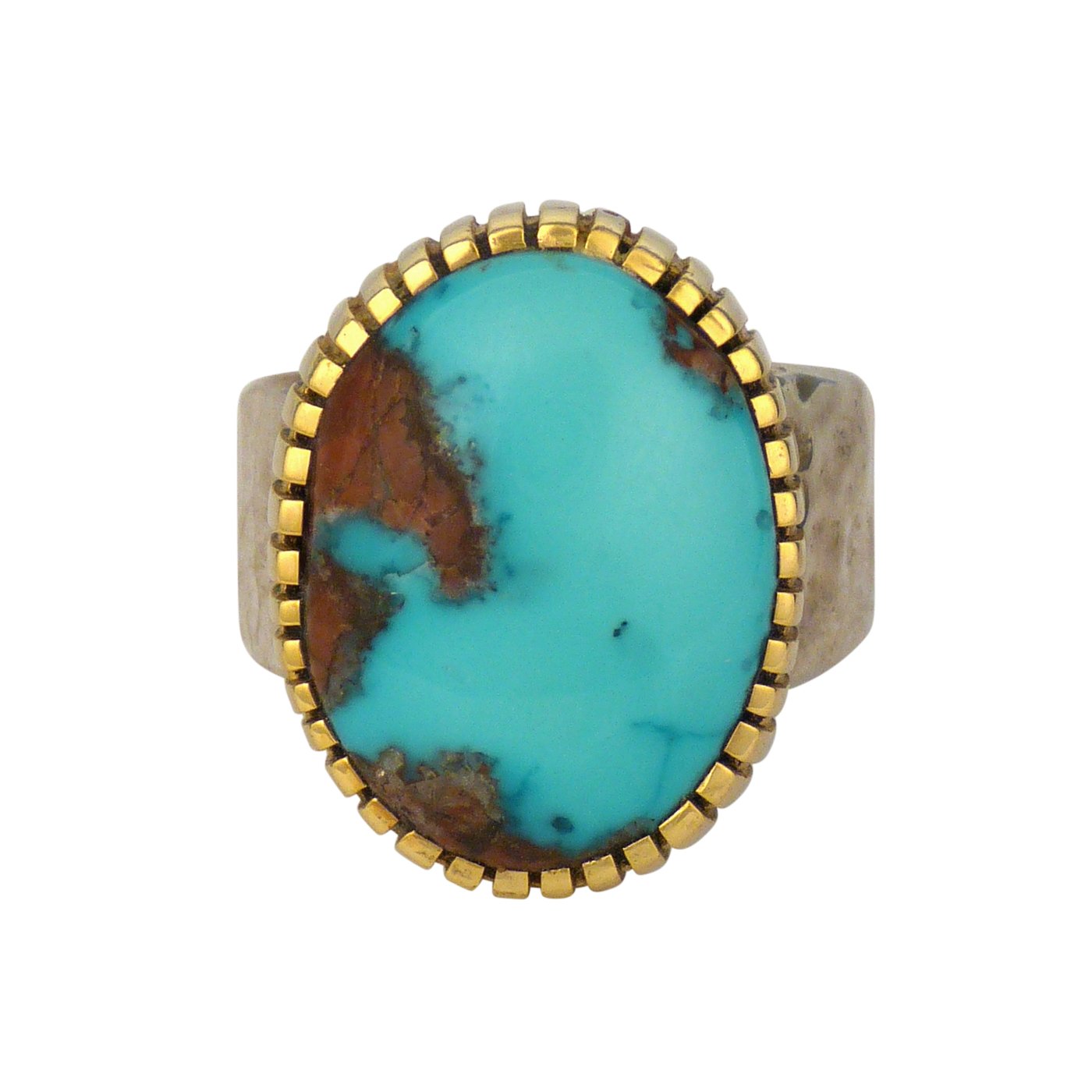 Craig Agoodie Navajo Silver Ring with Bisbee Turquoise Cabochon ...