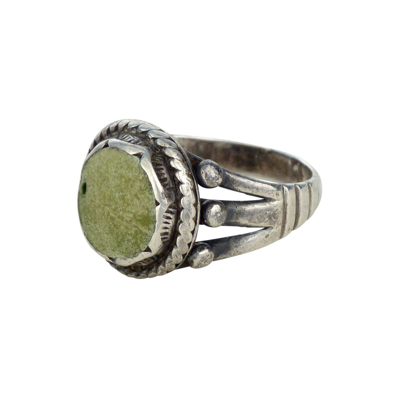 Navajo Stamped Silver Split Shank Ring with Green Turquoise Cabochon, c ...