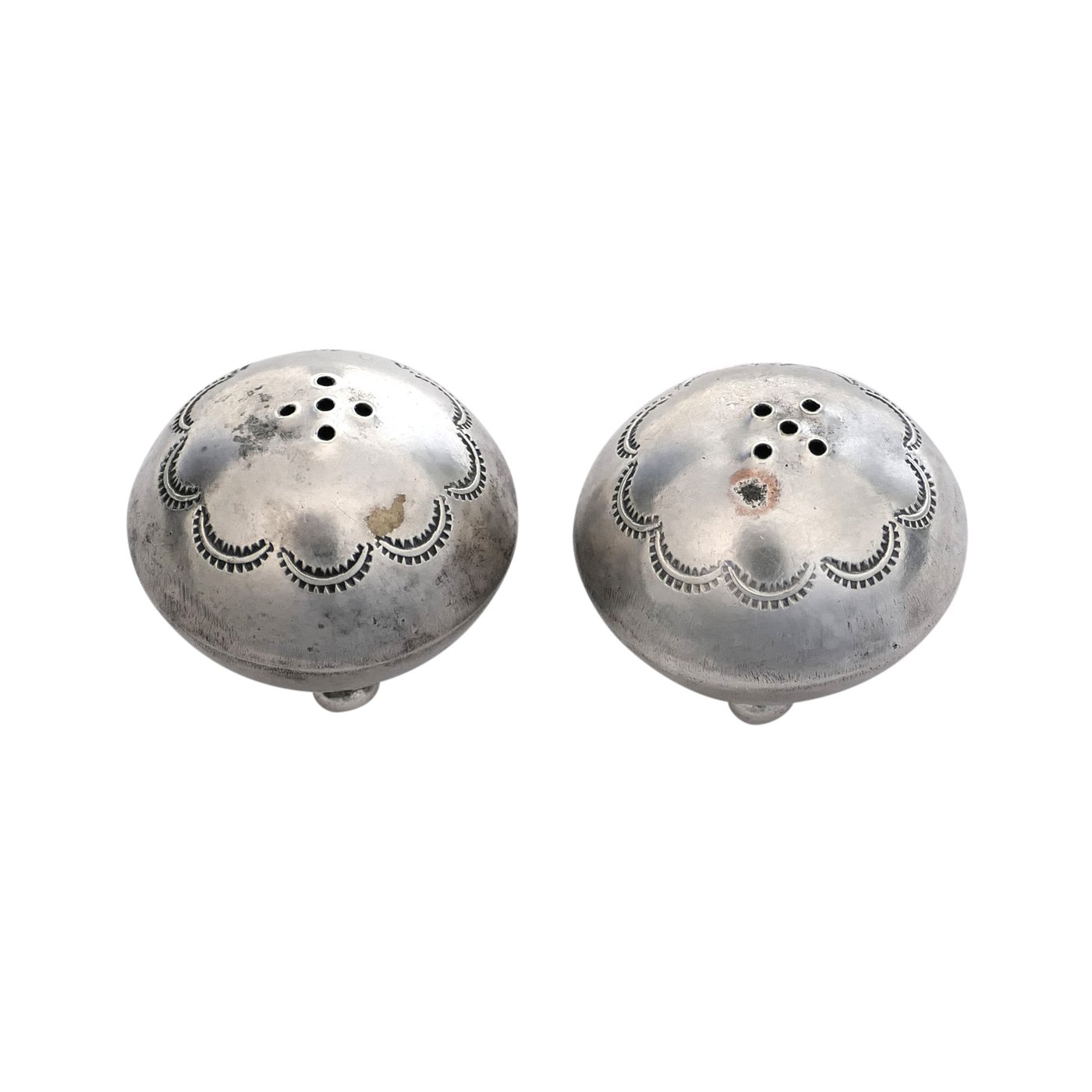 Navajo Stamped Silver Salt and Pepper Shakers, c.1940 | Shiprock Santa Fe