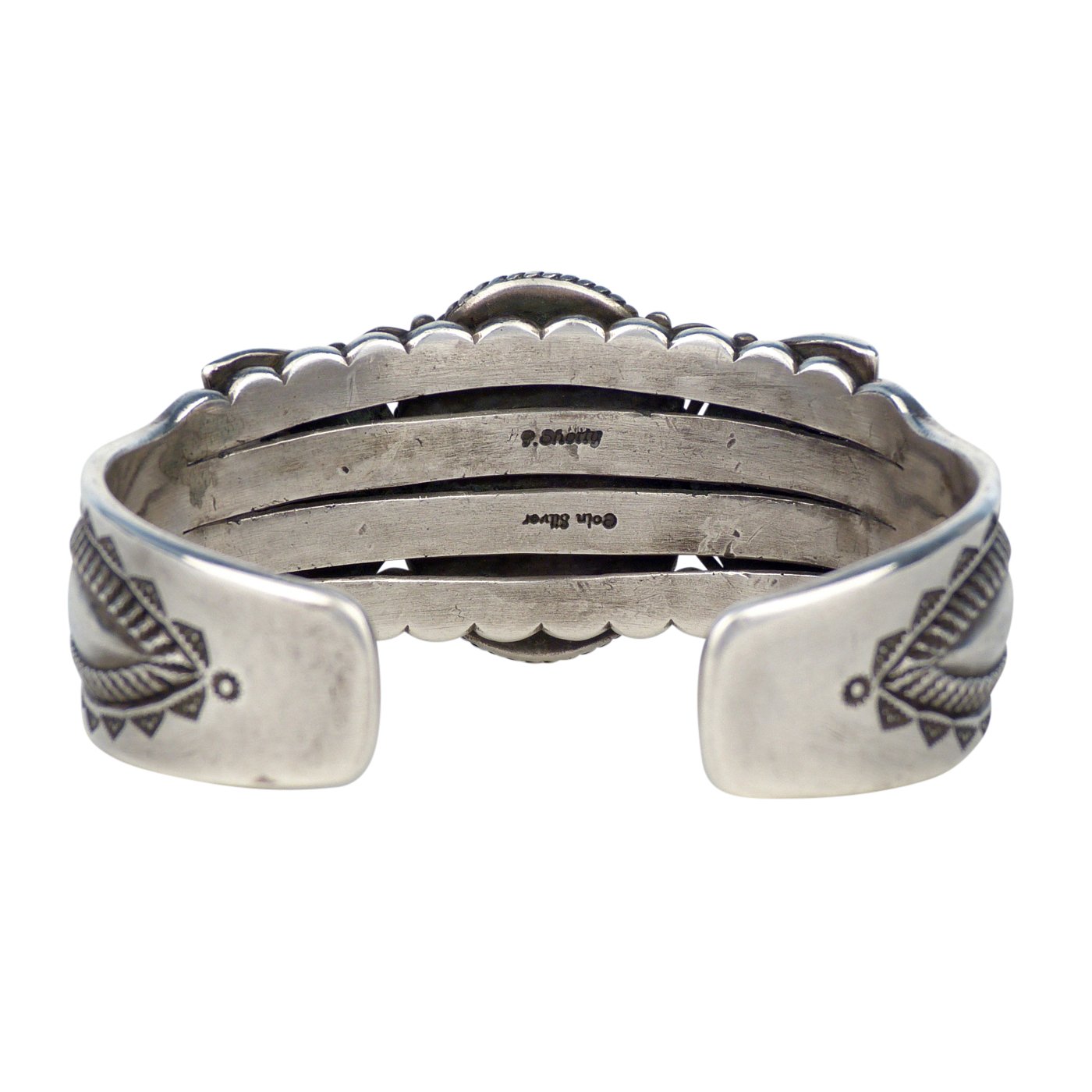 Perry Shorty, Navajo Silver Bracelet with Repousse and Turquoise ...