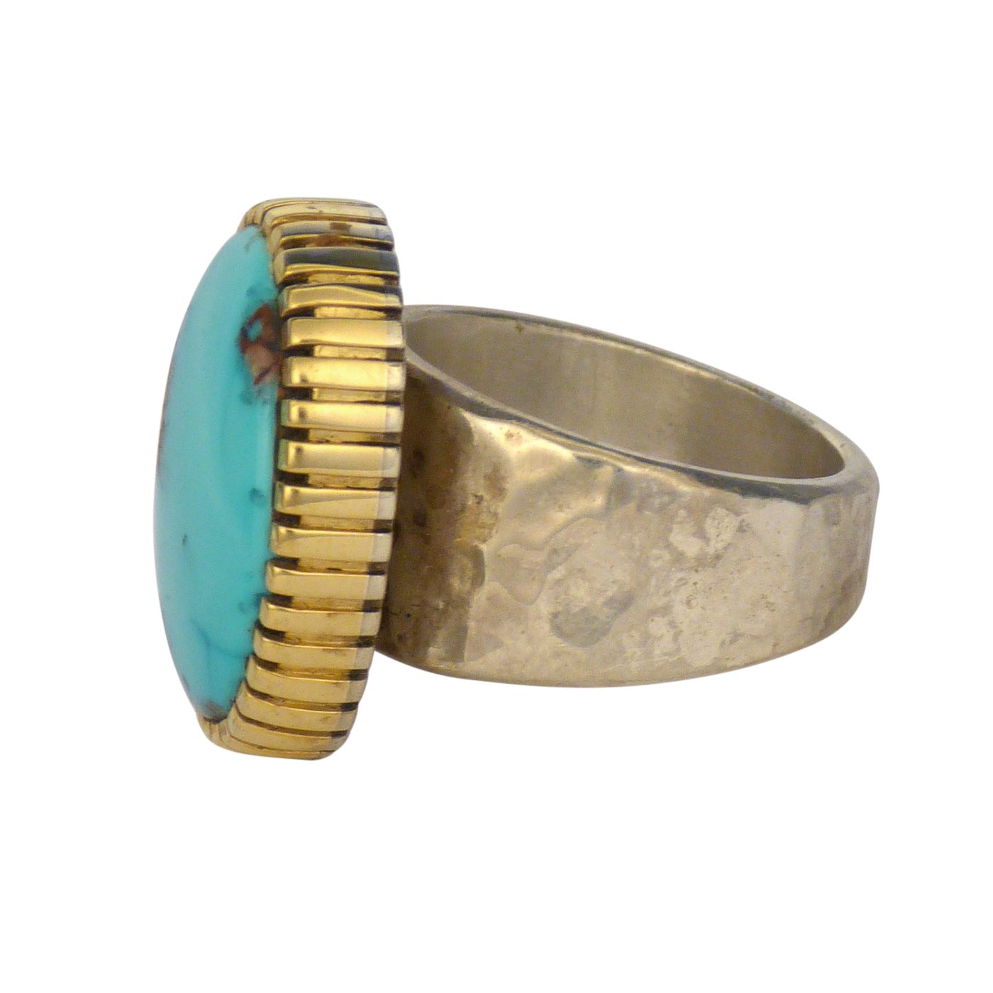 Craig Agoodie Navajo Silver Ring with Bisbee Turquoise Cabochon ...