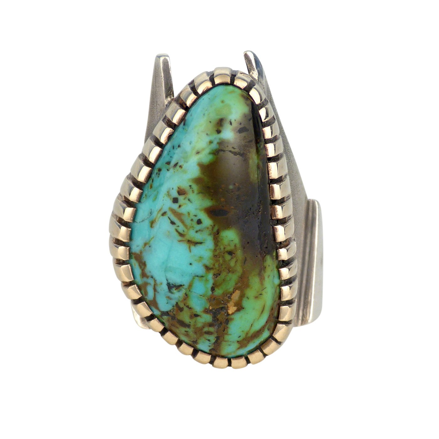 Charles Loloma, Hopi Silver Ring with Gold Bezel and Blue Lace ...