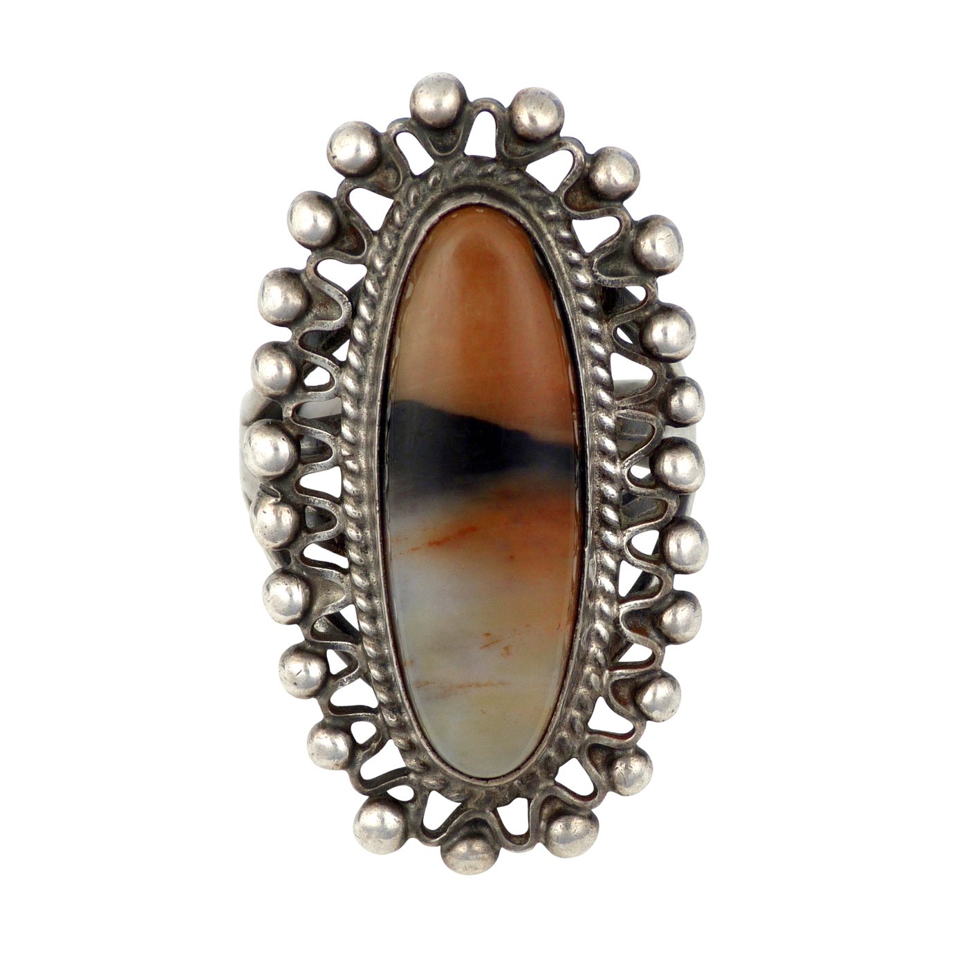 Navajo Silver Split Shank Ring with Agate Cabochon, c.1930 | Shiprock ...