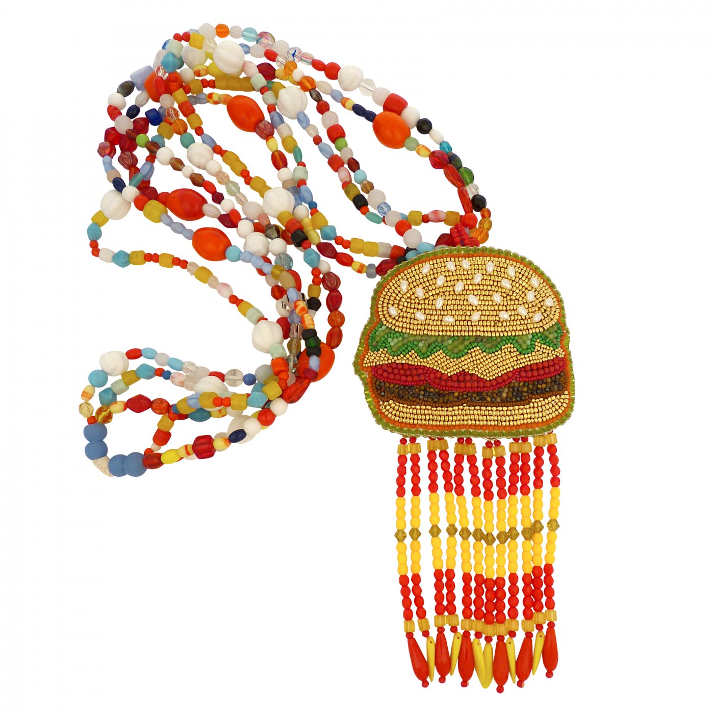 Ken Williams, Beaded "Cheese Burger Thoughts" Necklace | Shiprock Santa Fe