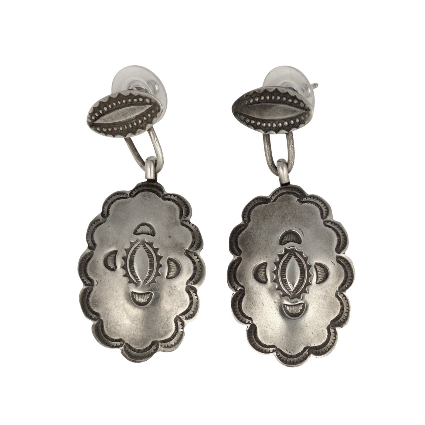 Navajo Stamped Silver Concha Earrings, c.1940 | Shiprock Santa Fe