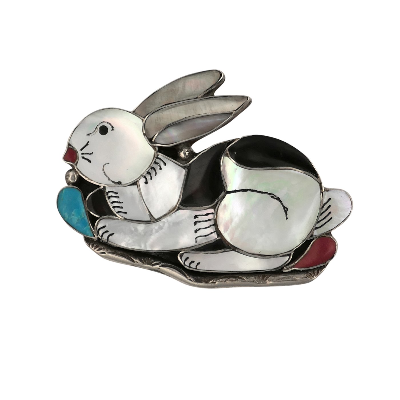 Zuni Silver Rabbit Pin with Inlay, c.1970 | Shiprock Santa Fe
