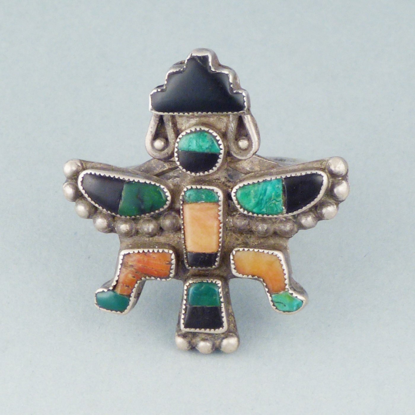 Silver Knifewing Ring with Jet, Spiny Oyster and Turquoise Inlay, c ...