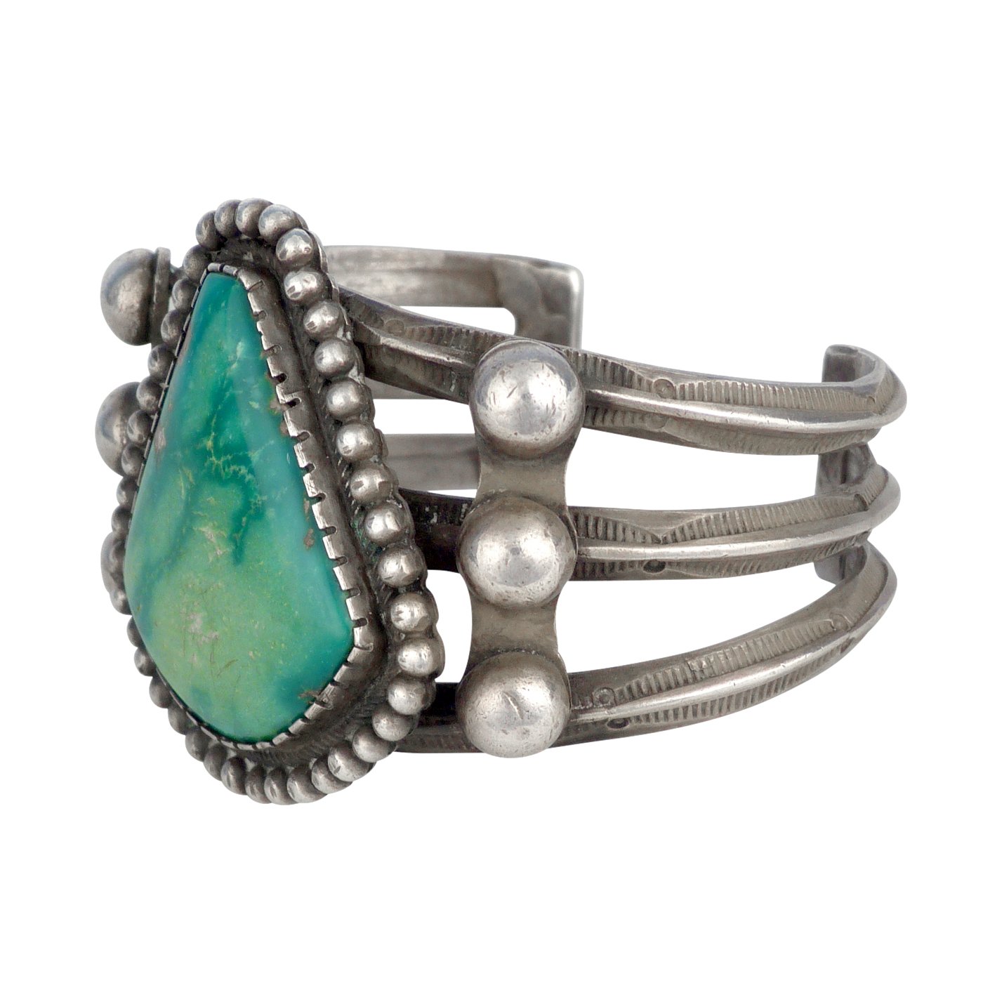 Navajo Triple Triangle Wire Cuff with Turquoise Cabochon, c.1930's ...