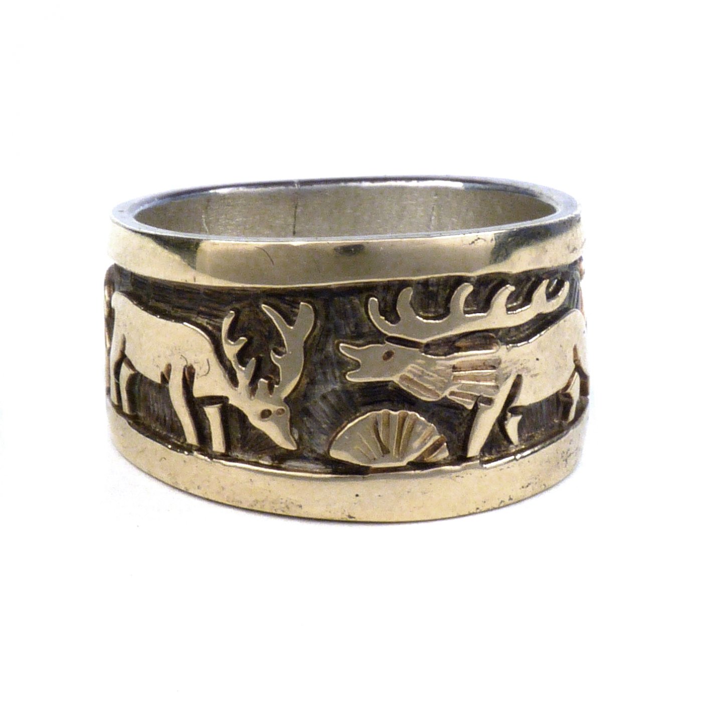 Watson Honanie, Hopi Silver and Gold Overlay Storyteller Ring ...
