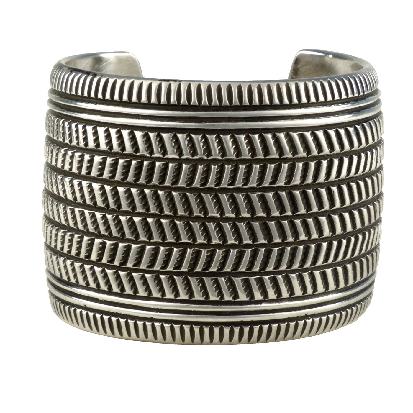 Cippy Crazy Horse, Cochiti Wide Stamped Silver Cuff | Shiprock Santa Fe