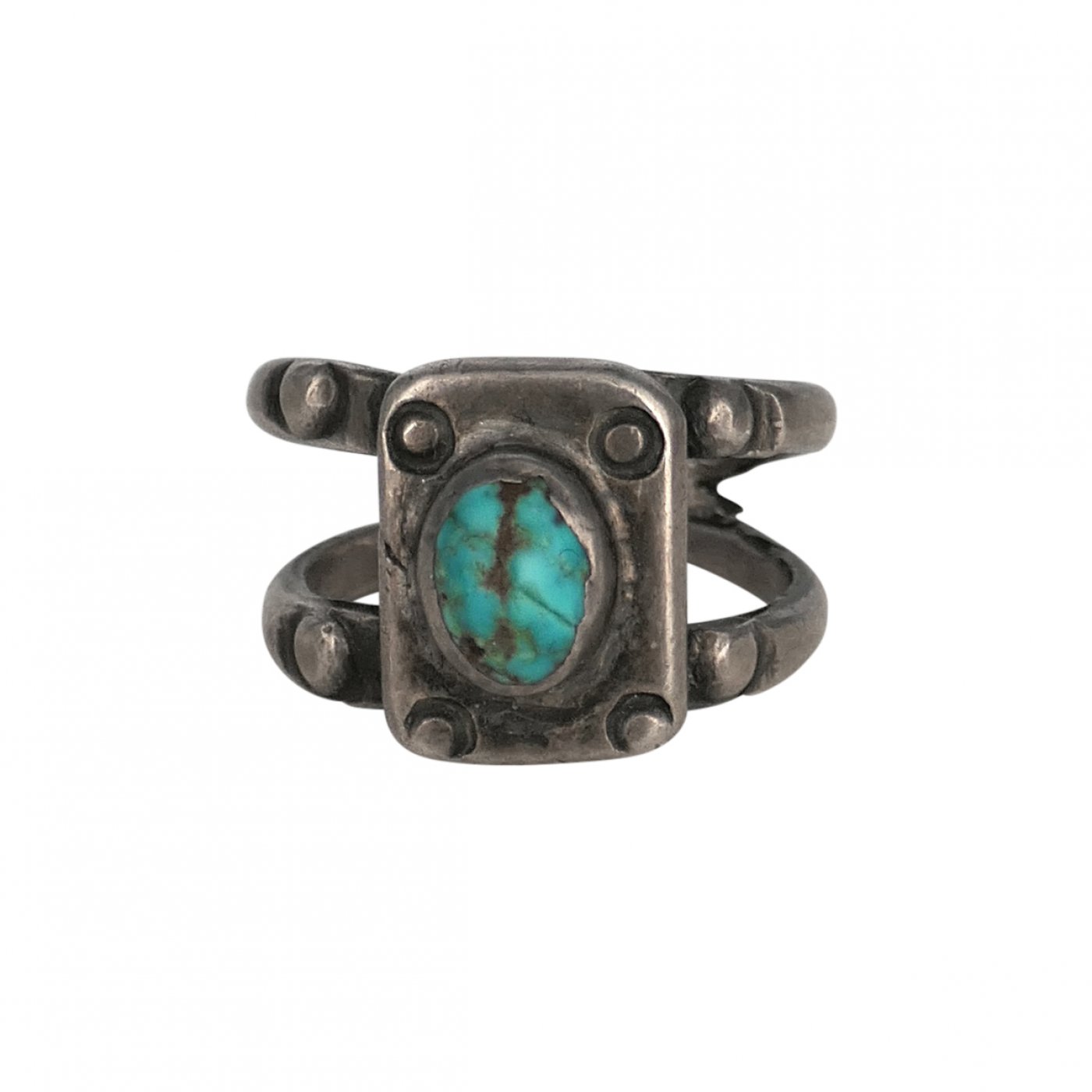 Navajo Silver Split Shank Ring with Turquoise Cabochon, c.1900 ...