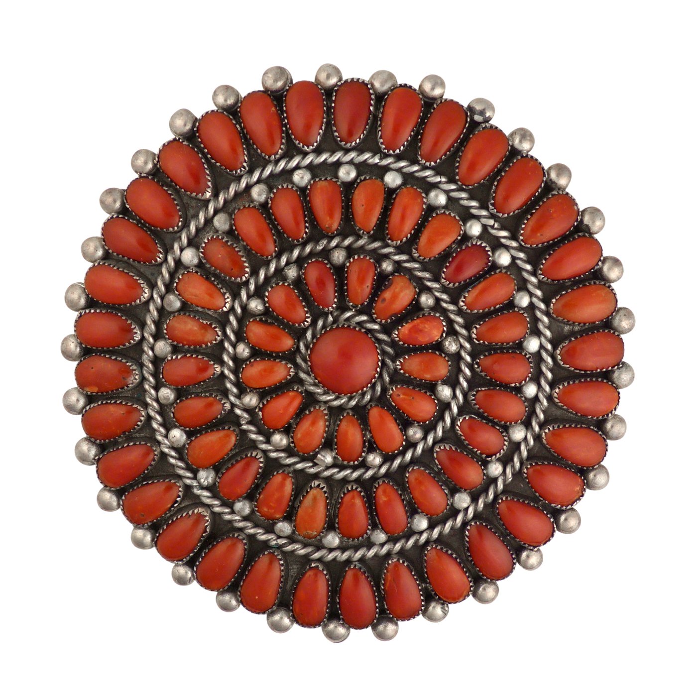 Alice Quam, Zuni Silver Cluster Pin / Pendant with Coral Cabochons ...