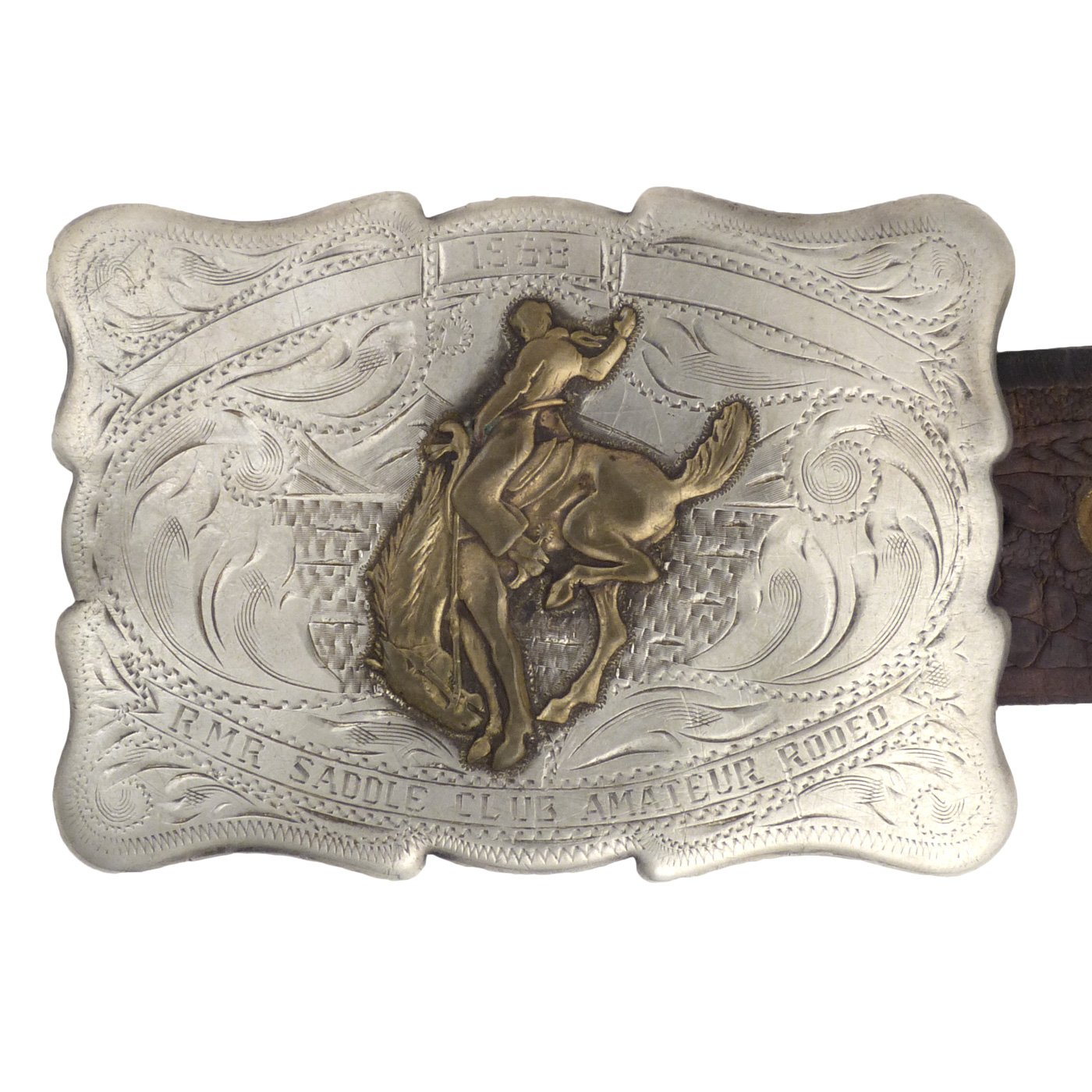 Silver and Brass Rodeo Trophy Buckle on Leather Belt | Shiprock Santa Fe
