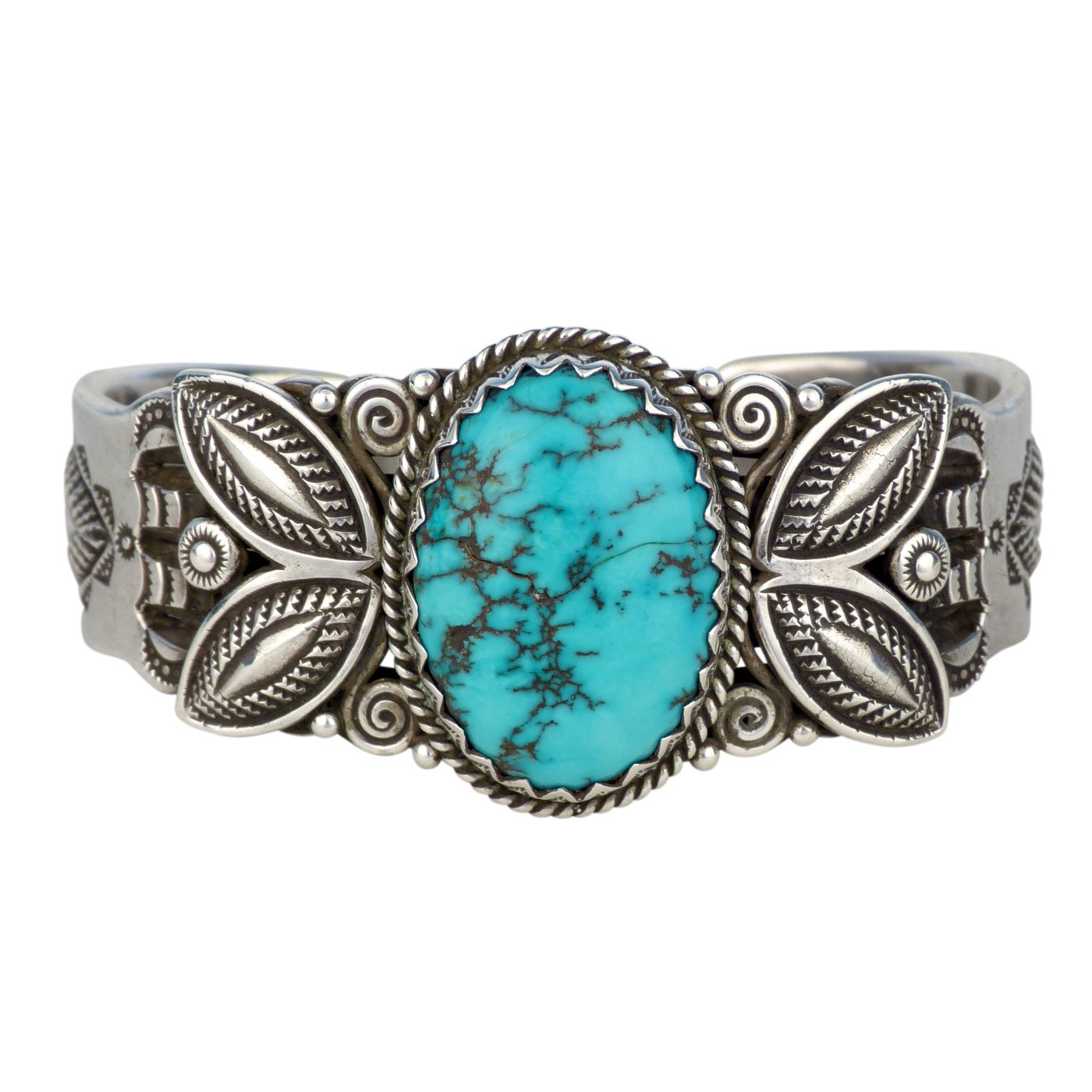 Perry Shorty, Navajo Silver Bracelet with Repousse and Turquoise ...
