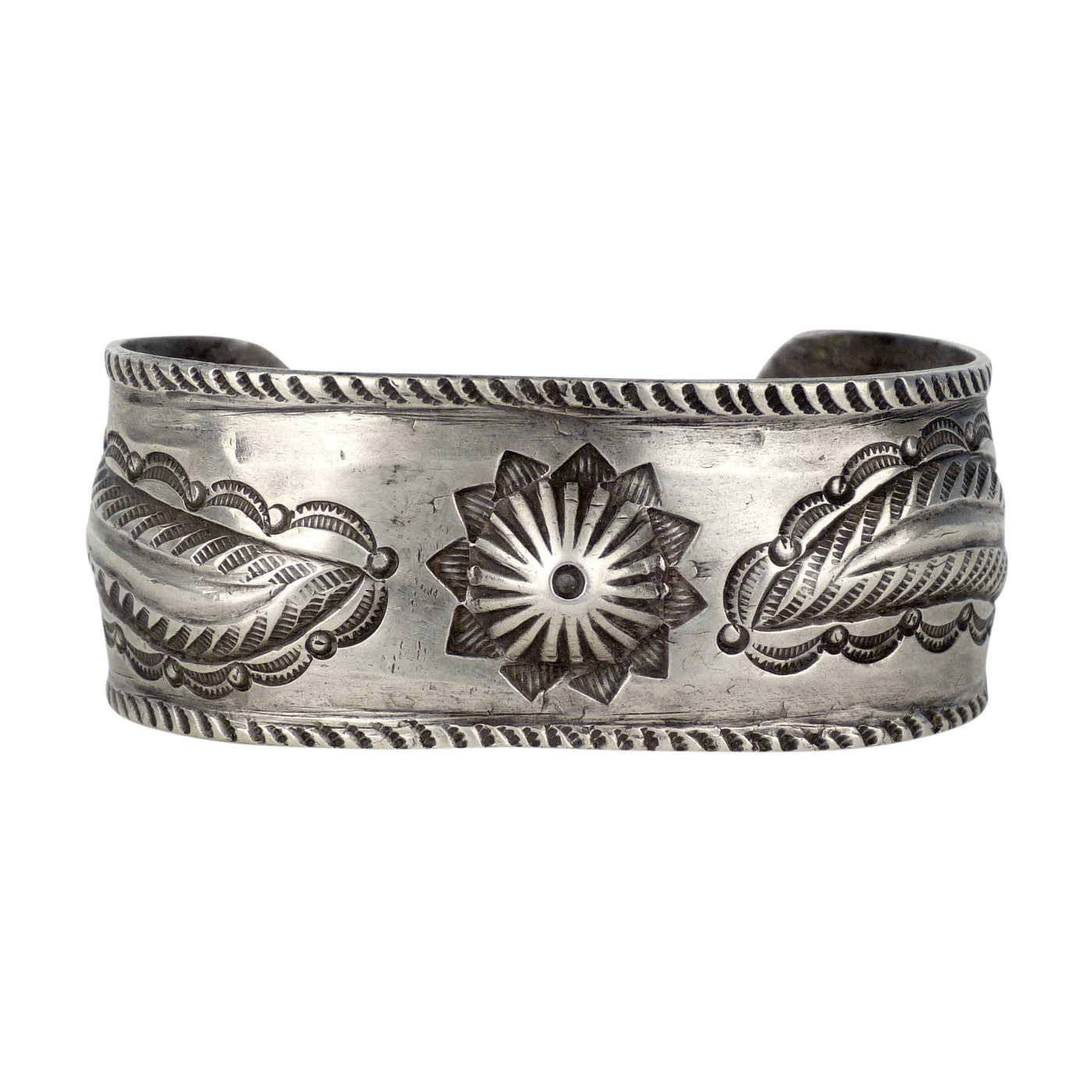 Navajo Stamped Silver Bracelet with Repousse, c.1900 | Shiprock Santa Fe