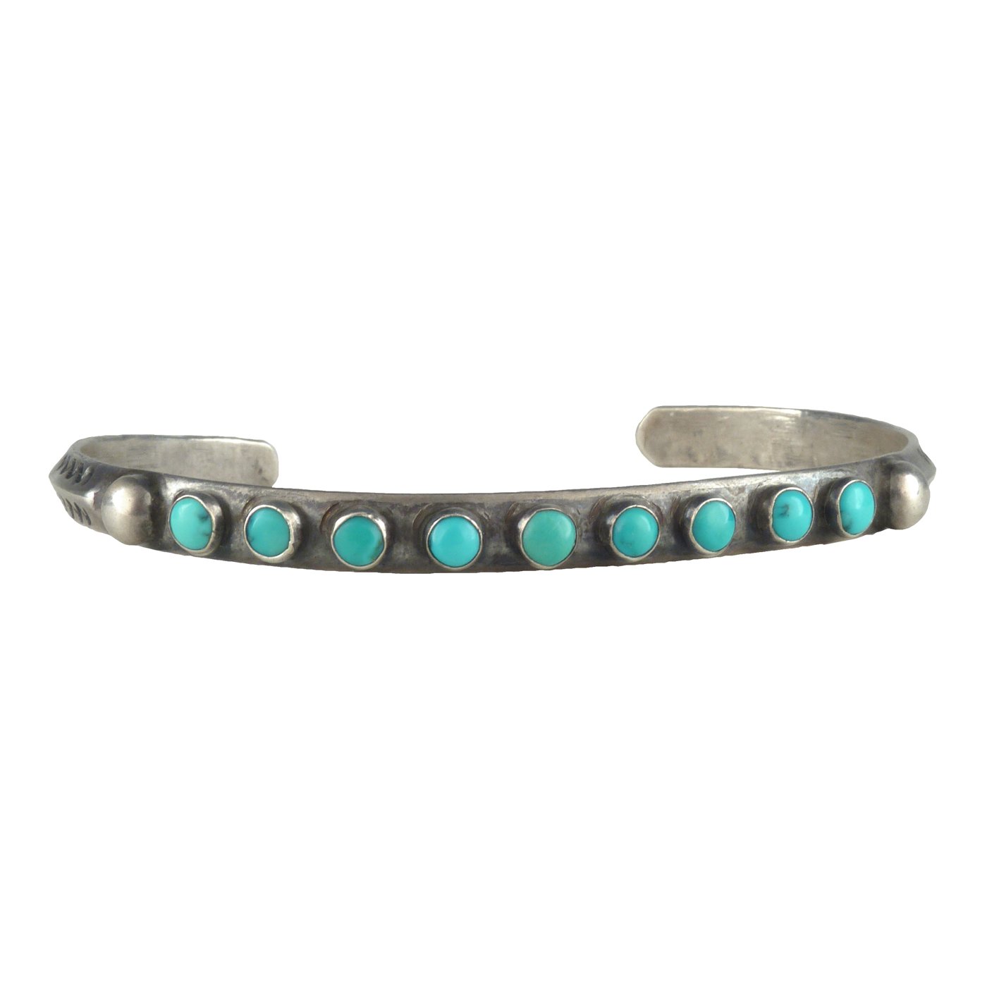 Navajo Stamped Silver Triangle Wire Cuff with Turquoise, c.1930 ...