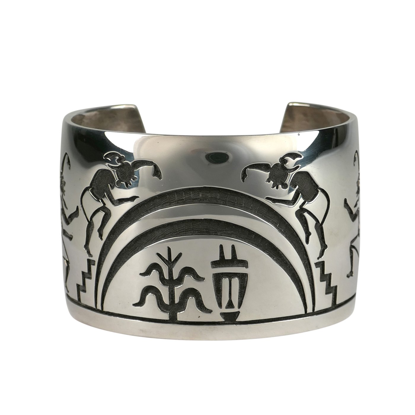 Bernard Dawahoya, Hopi Mudheads Climbing Rainbow Silver Overlay ...