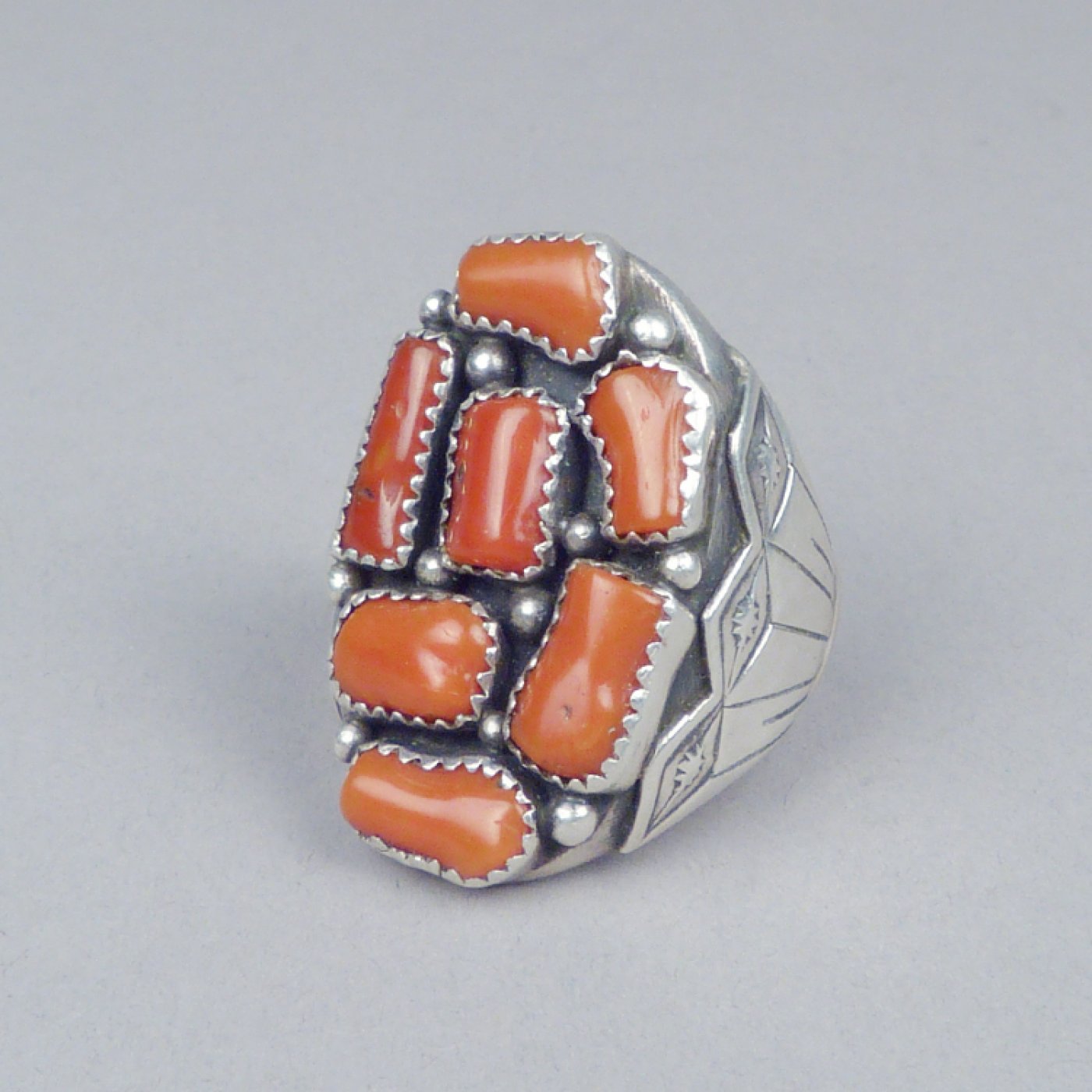 Silver Ring with Coral Stones | Shiprock Santa Fe