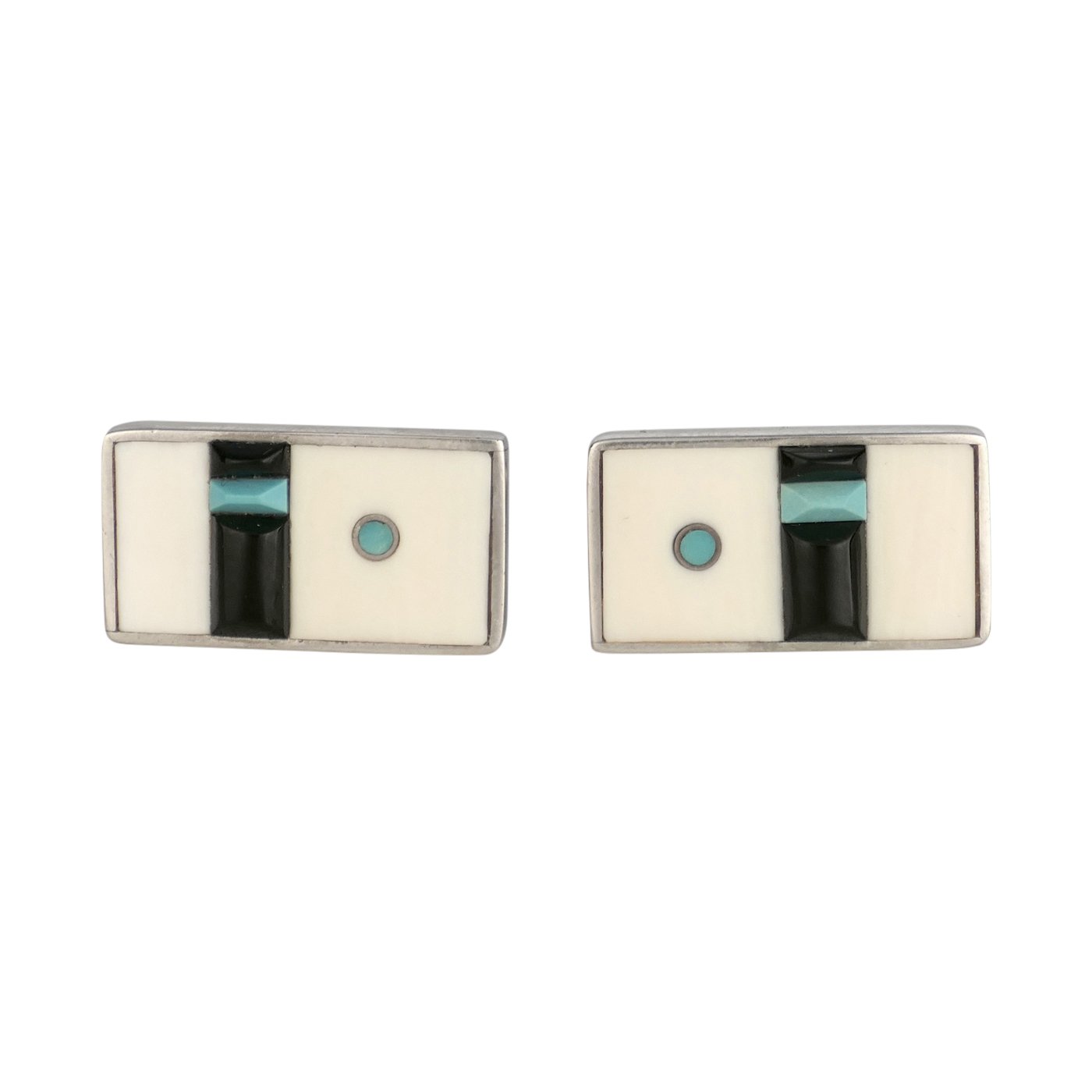Ernest & Veronica Benally, Navajo Silver Cuff Links with Inlay ...