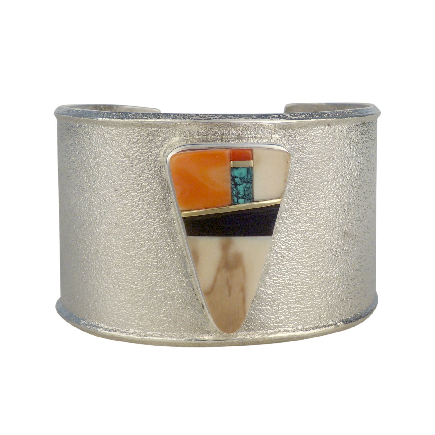 Sonwai, Hopi Cast Silver Bracelet with Height Inlay | Shiprock Santa Fe