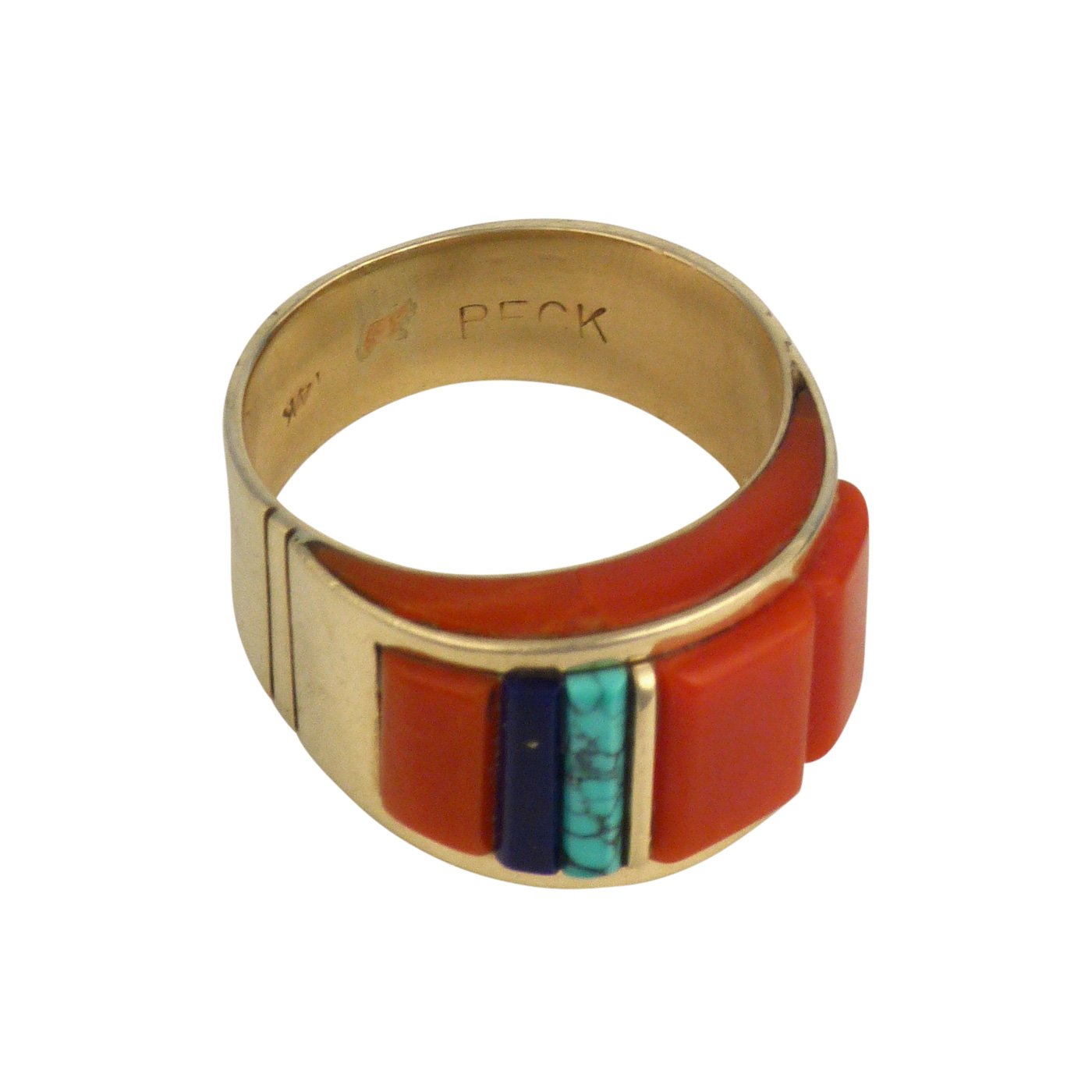 Victor Beck, Navajo Gold Ring with Inlay | Shiprock Santa Fe