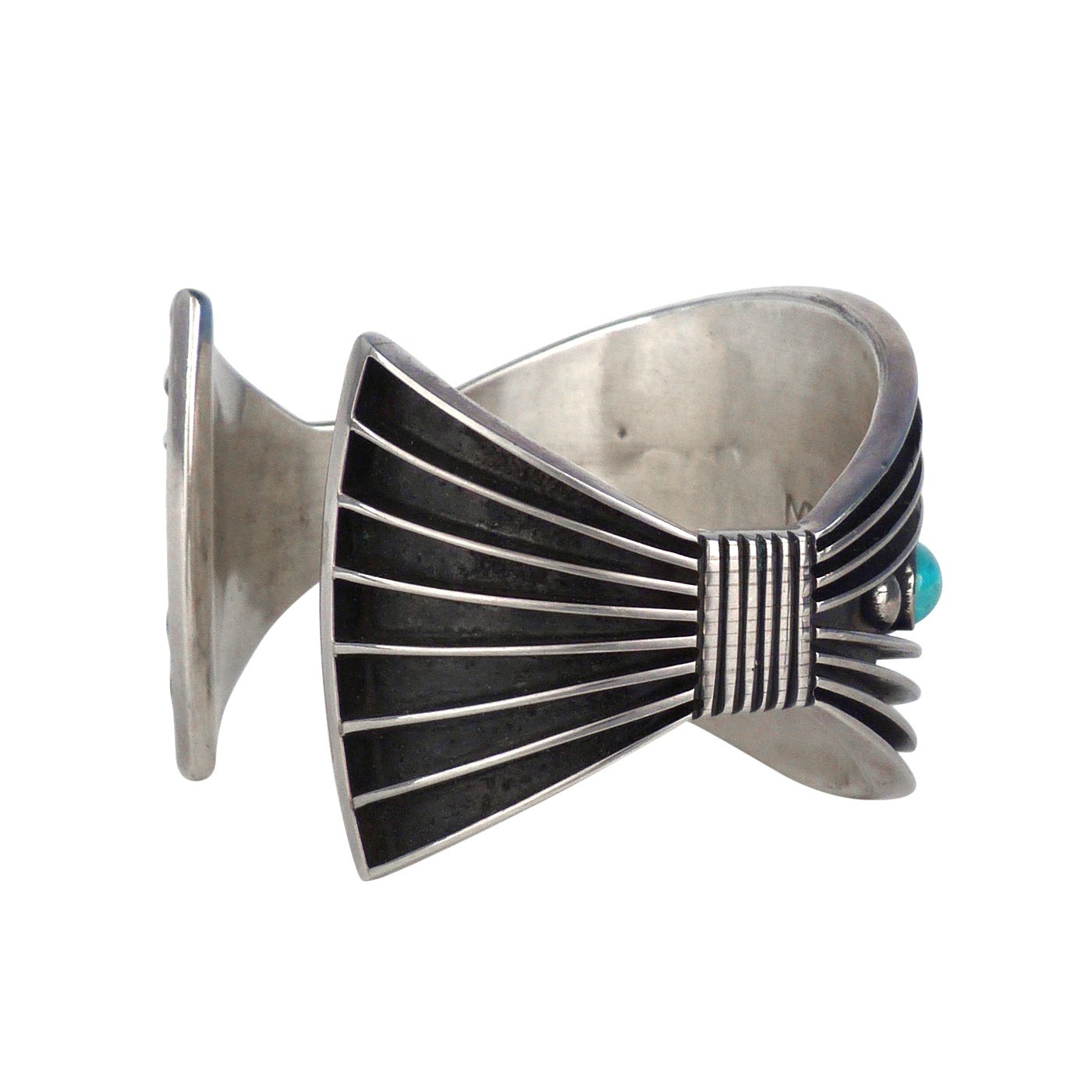 Johnny Mike Begay, Navajo Silver Bracelet with Five Turquoise Cabochons ...