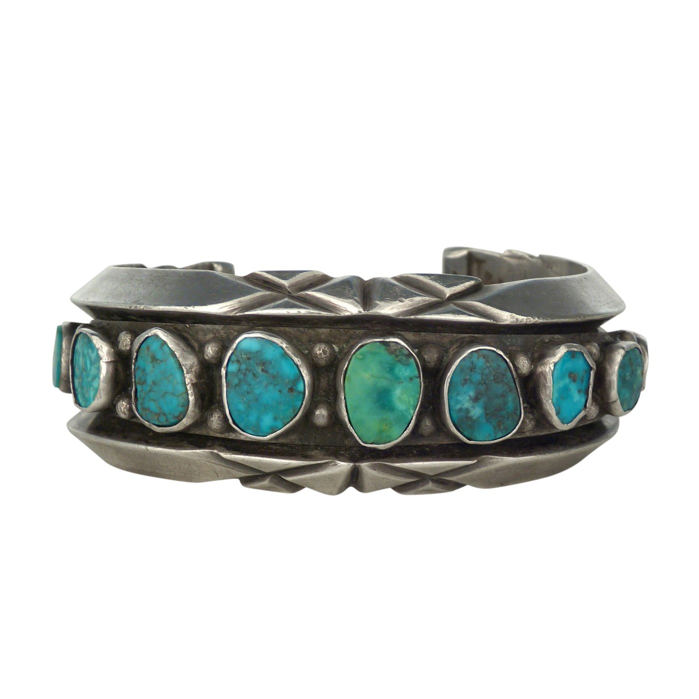 Mark Chee, Navajo Silver Bracelet with Nine Turquoise Cabochons, c.1950 ...