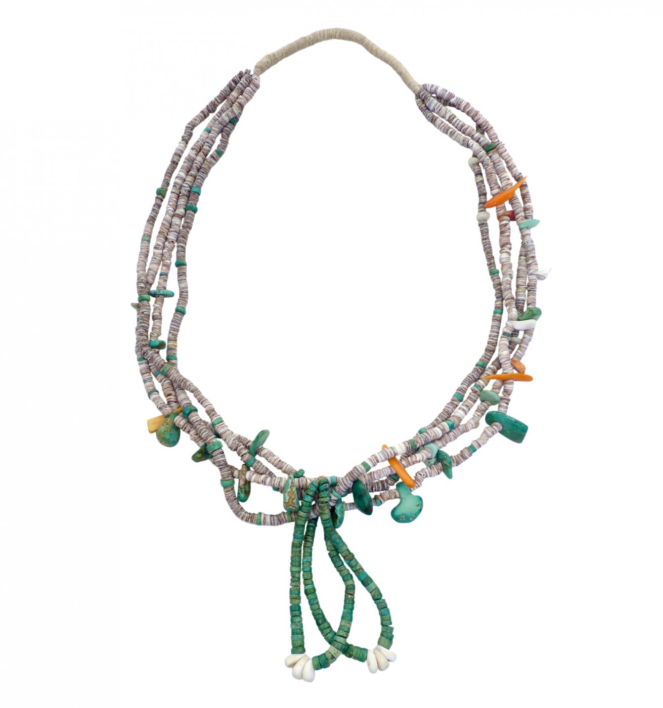 Navajo/Pueblo Four Strand Shell Heishi Necklace with Turquoise and ...