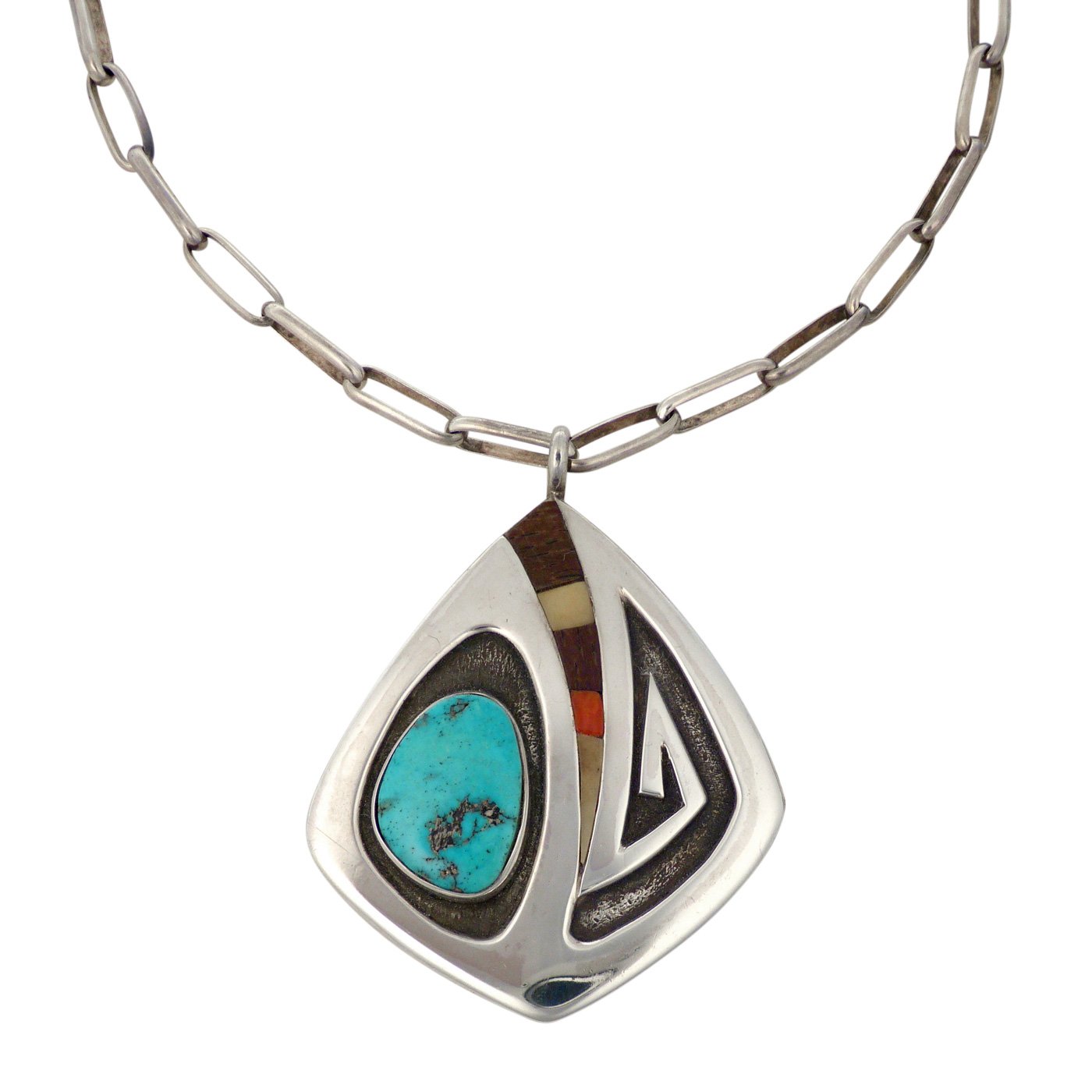 Silver Overlay Pendant with Mosaic Inlay | Shiprock Santa Fe