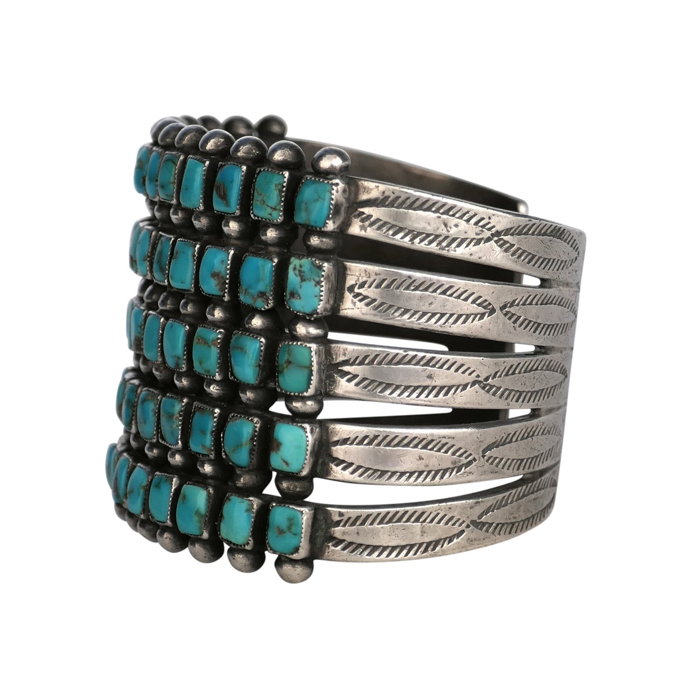 Zuni Stamped Silver Five Row Bracelet, c.1950 | Shiprock Santa Fe