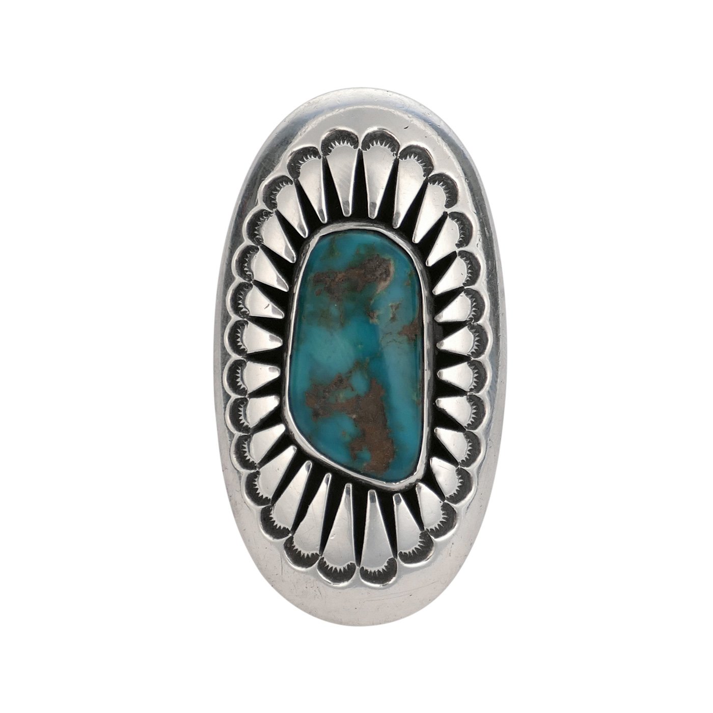 Kenneth Begay, Navajo Silver Split Shank Ring with Turquoise Cabochon ...