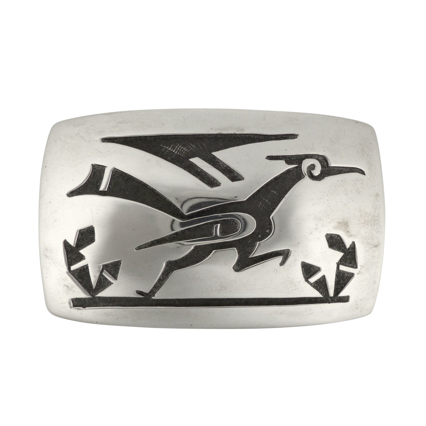Bernard Dawahoya, Hopi Silver Roadrunner Overlay Belt Buckle | Shiprock ...