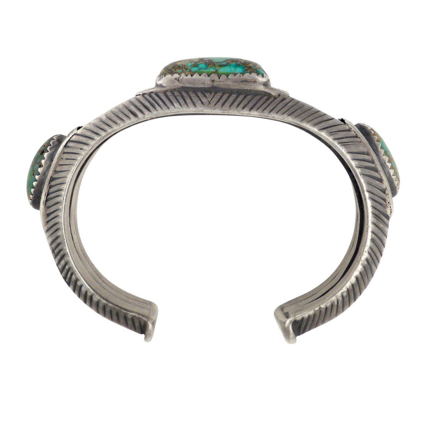 Navajo Double Triangle Wire Silver Bracelet with Chiseled Band and ...